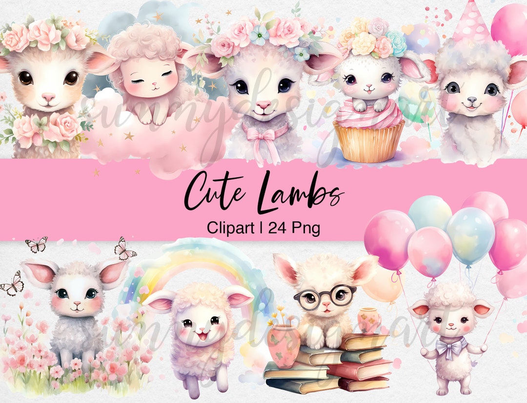 Cute Lambs Clipart, Watercolor Lamb Clipart, Baby Sheep Clipart, Baby Animal PNG, Nursery Wall ...