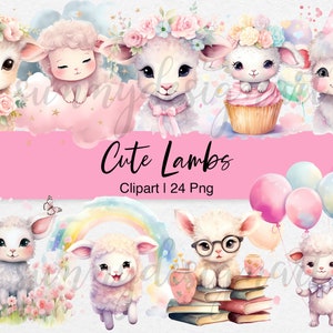 Cute Lambs Clipart, Watercolor Lamb Clipart, Baby Sheep Clipart, Baby ...
