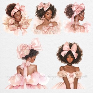 Coquette Watercolor Clipart, Pink Ribbon Bow, Vintage Girl PNG ...