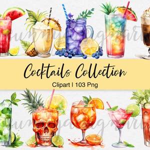 Watercolor Cocktails Clipart, Alcoholic Drinks PNG, Non-alcoholic ...