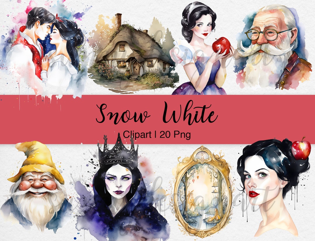 Watercolor Snow White Clipart: Fairy Tale Princess PNG Set (digital ...