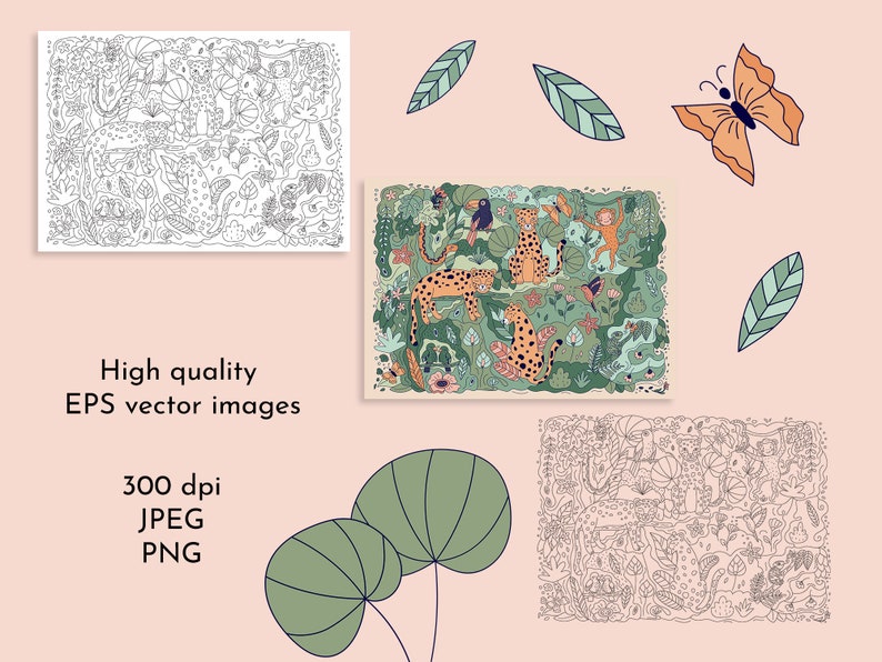 Jungle Animals Doodle Clipart Collection Hand Drawn Line Art - Etsy