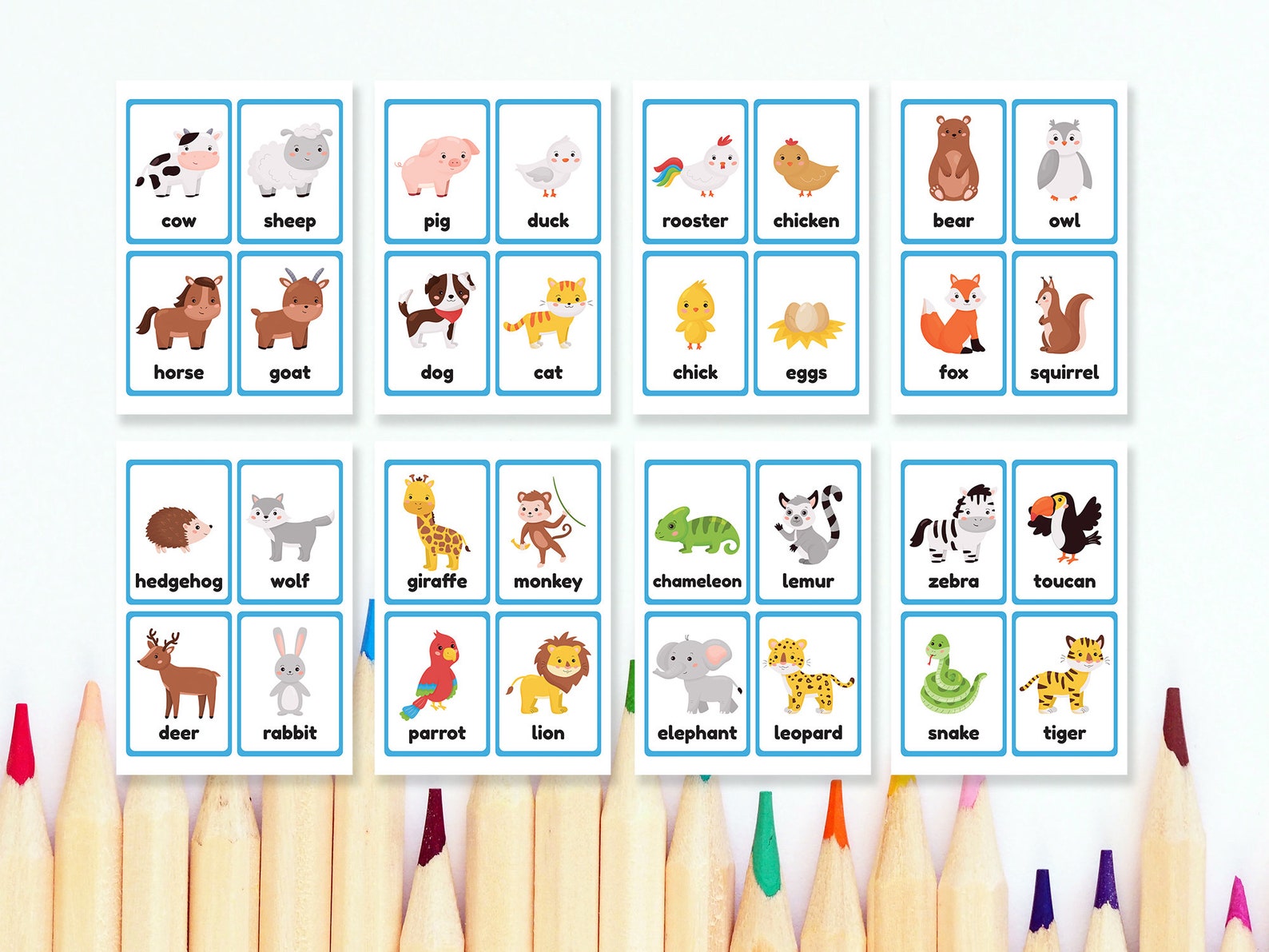 Animals Flashcards Print at Home for Kids Digital Learning - Etsy