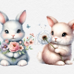 Easter Bunny With Flowers Clipart, White Rabbit, Floral Bouquets ...
