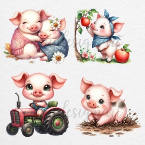 Pig Clipart 42 PNG, Watercolor Cute Piglet, Farm Animal Clip Art ...