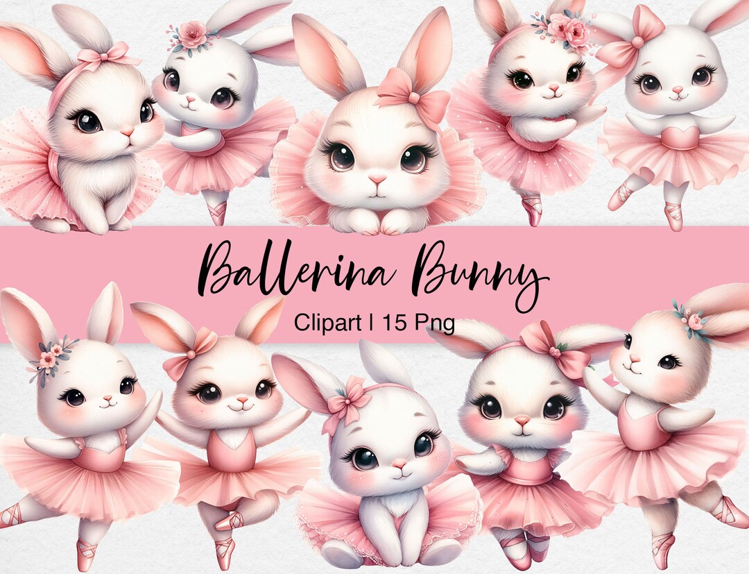 Ballerina Bunny Clipart: Watercolor Dancing Rabbits in Pink Tutu ...