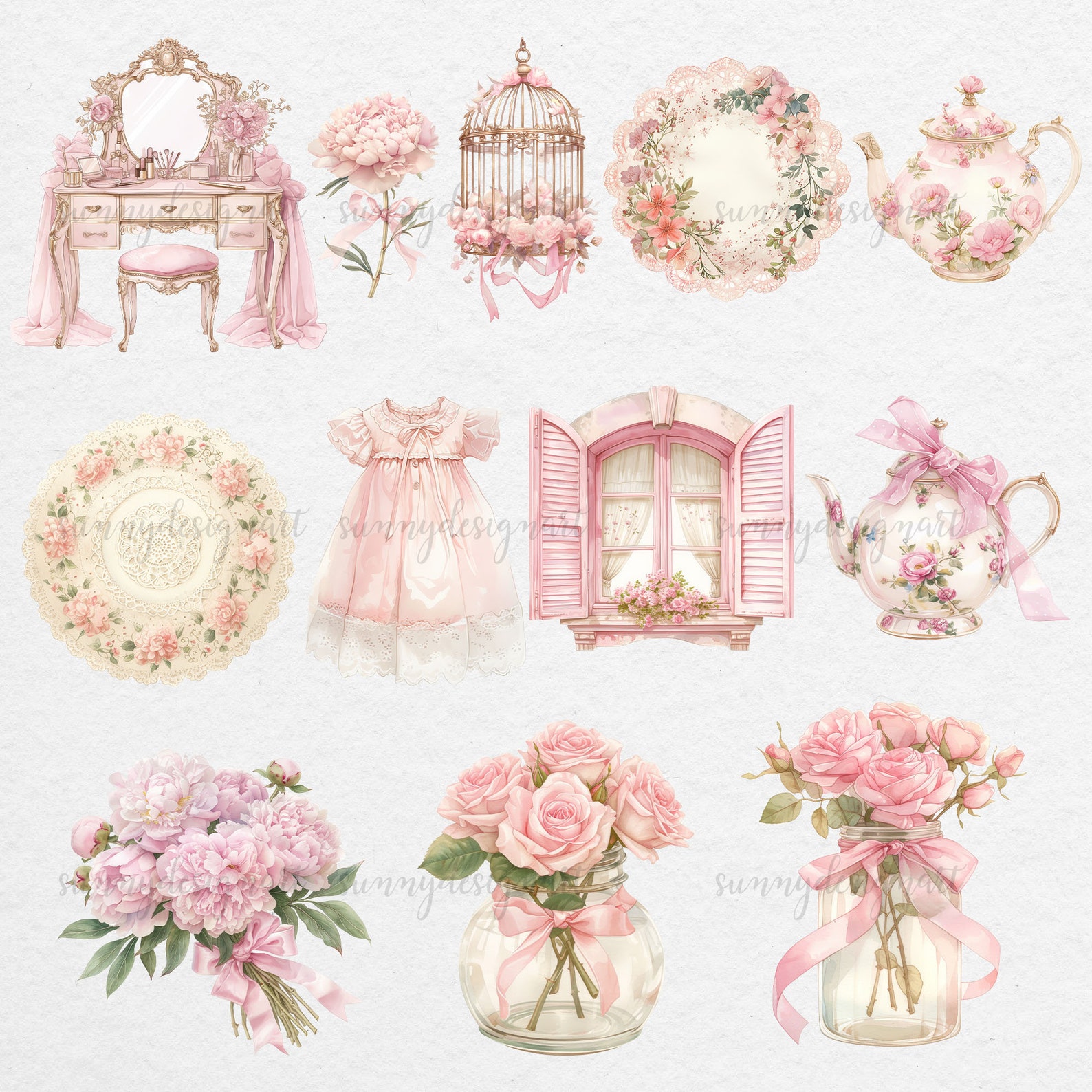 Coquette Clipart: Watercolor Pink Ribbon Bow PNG, Vintage Girl ...