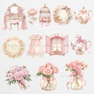 Coquette Watercolor Clipart, Pink Ribbon Bow, Vintage Girl PNG ...