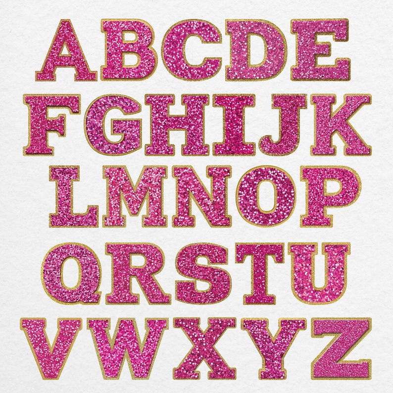 Pink Glitter Alphabet Clipart: Gold Monogram Letters and Numbers PNG - Etsy