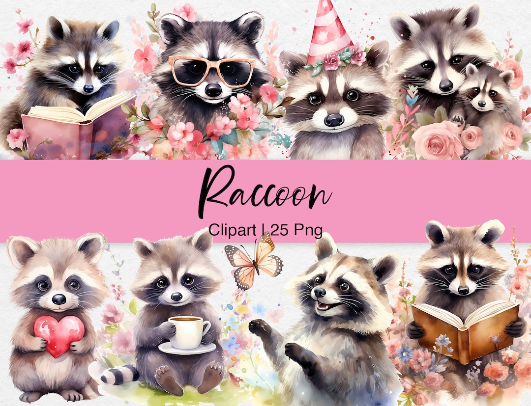 Cute Raccoon Clipart, Raccoon Family Clipart, Raccoon PNG, Watercolor ...
