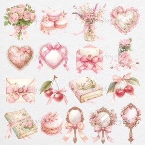 Coquette Watercolor Clipart, Pink Ribbon Bow, Vintage Girl PNG ...