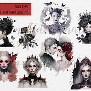 Vampire Watercolor Clipart, Vampire Princess Png, Gothic Vampire Png ...