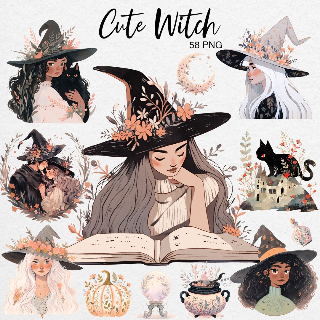 Witch Clipart, Halloween Pumpkin PNG, Black Cat, Magical Clip Art, Junk ...