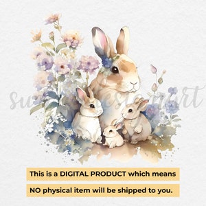 Easter Bunny Clipart Bundle, Watercolor Rabbits, Bunny Png, Floral ...