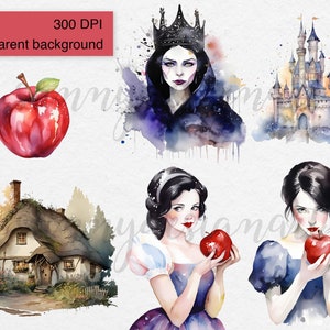 Snow White Clipart, Fairy Tale Princess PNG, Watercolor Snow White ...