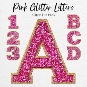 Pink Glitter Alphabet Clipart: Gold Monogram Letters and Numbers PNG - Etsy