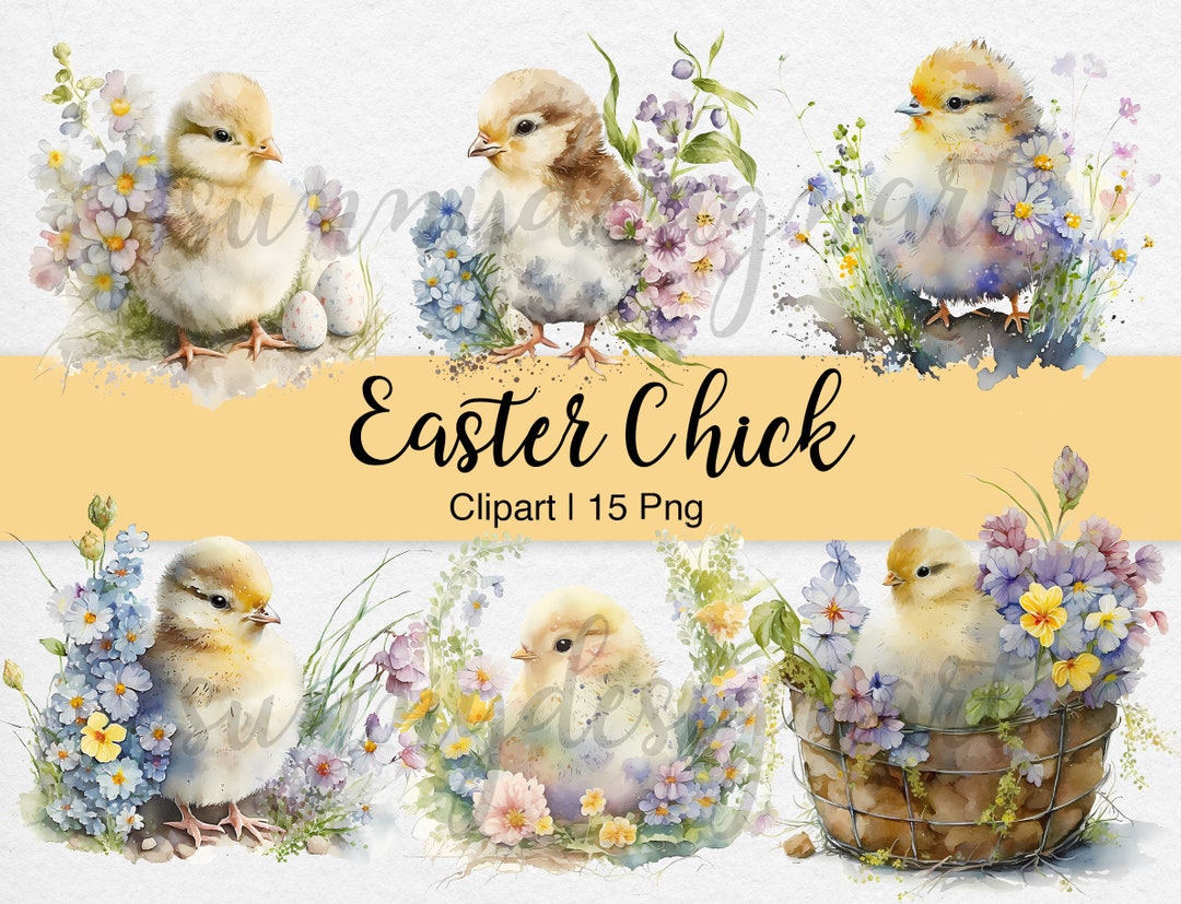 Easter Chicks Clipart, Watercolour Clip Art, Spring Scrapbook Images ...