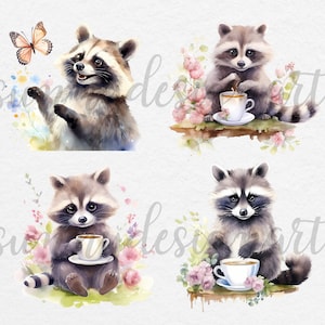 Cute Raccoon Clipart, Raccoon Family Clipart, Raccoon PNG, Watercolor ...