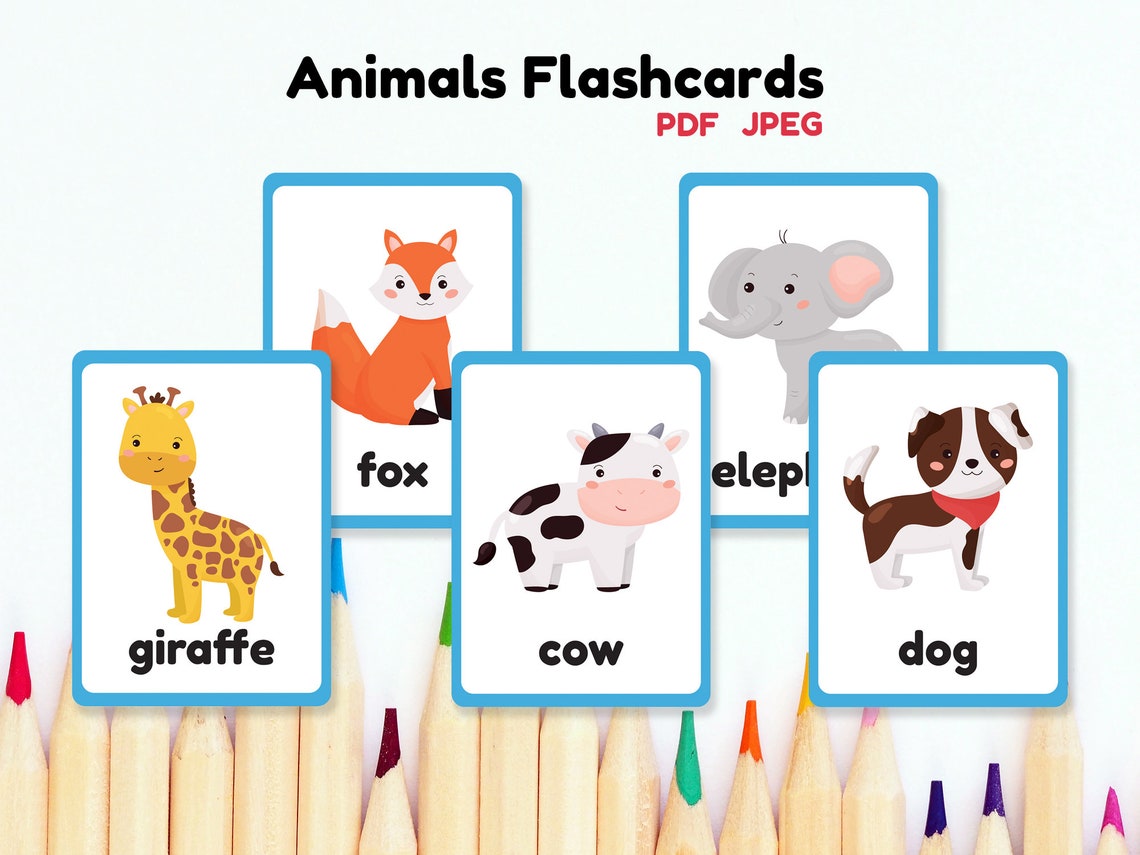 Animals Flashcards Print at Home for Kids Digital Learning - Etsy