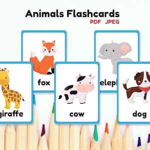 Animals Flashcards Print at Home for Kids, Digital, Learning Printable ...