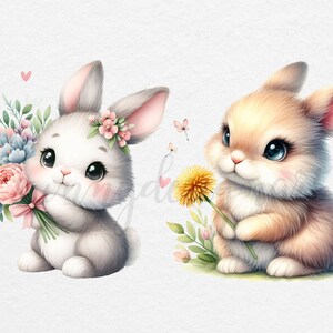 Easter Bunny With Flowers Clipart, White Rabbit, Floral Bouquets ...