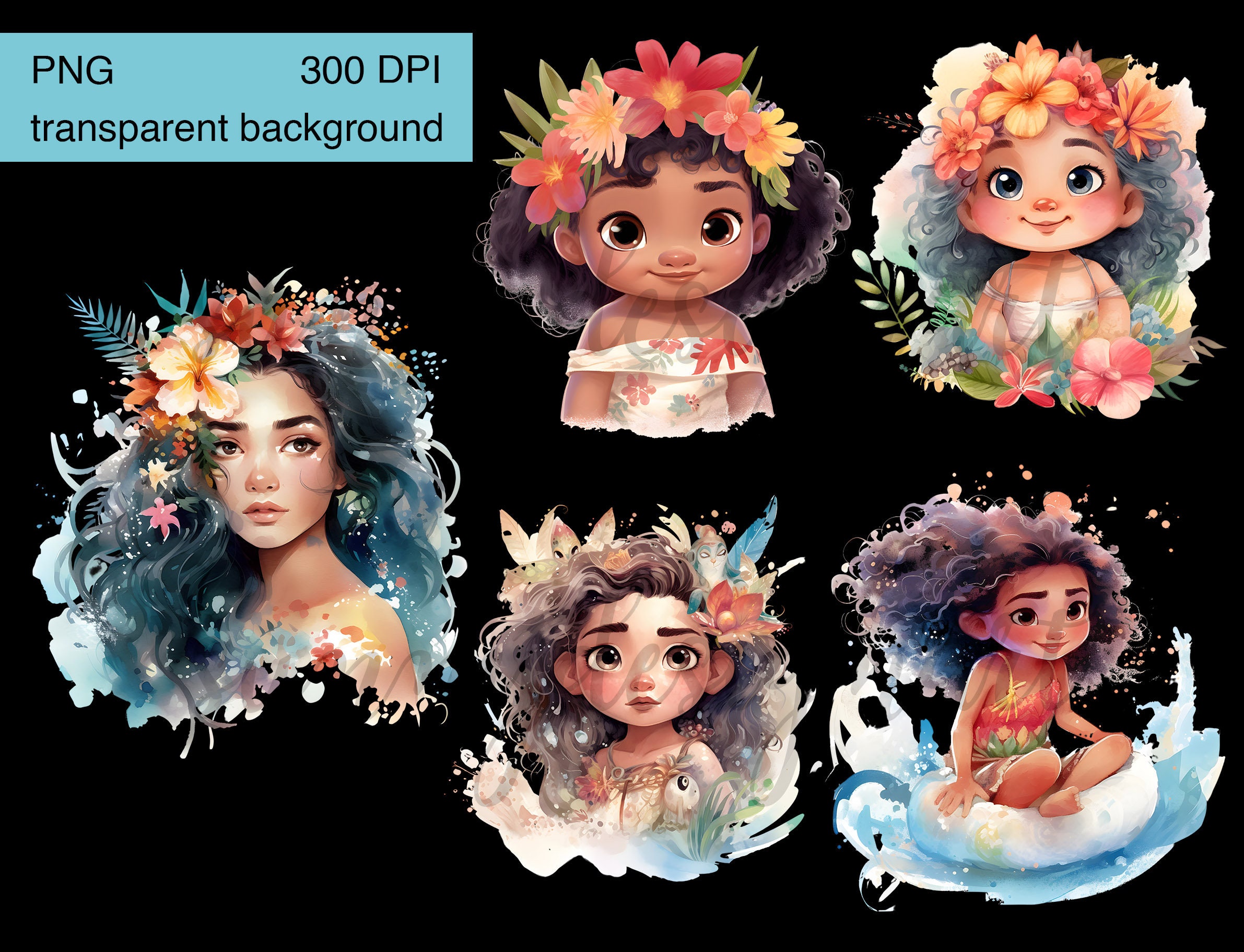 Polynesian Princess Clipart PNG Hawaii Graphics - Etsy