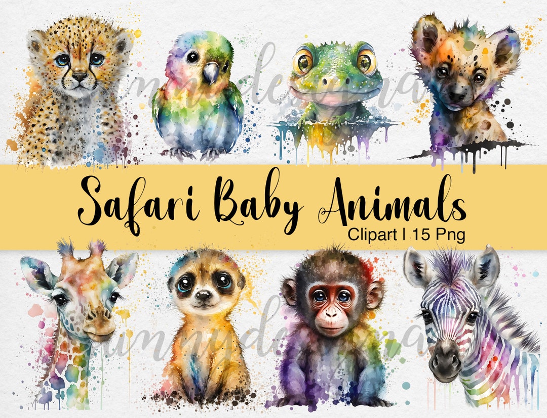 Watercolor Safari Animals Clipart Africa Animals Clip Art Cute Baby ...