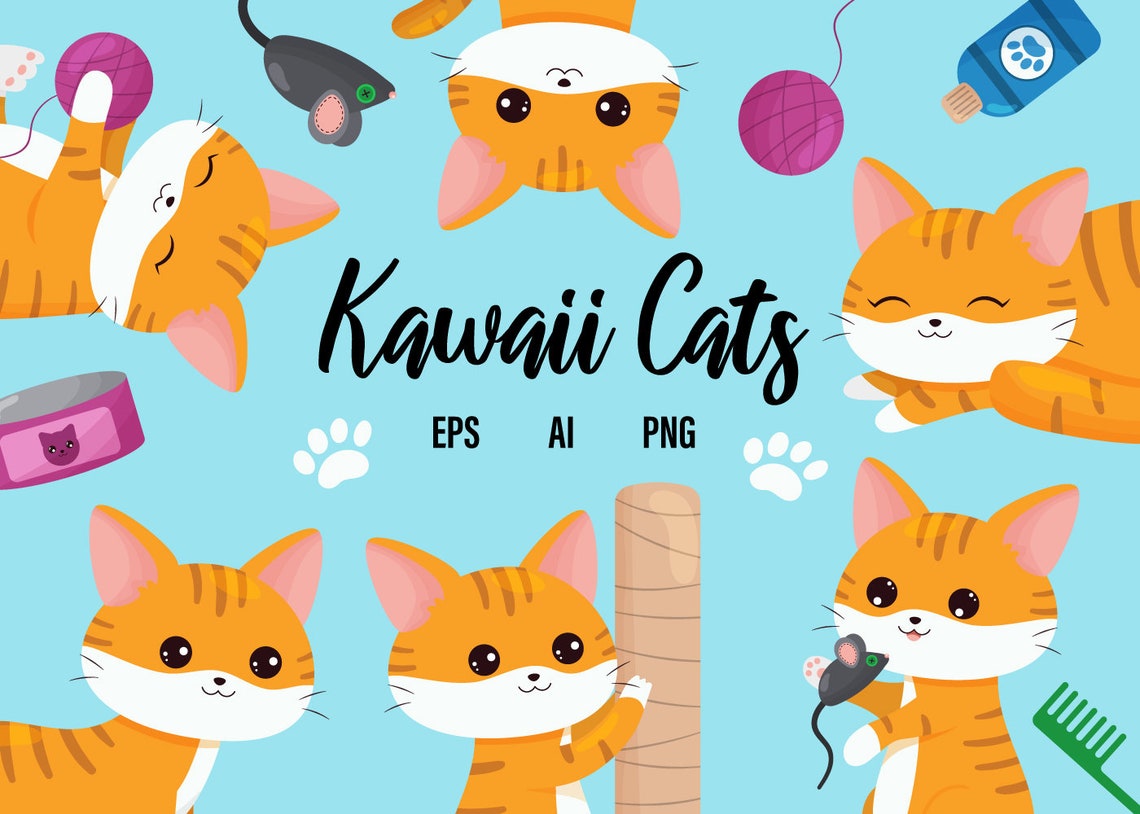 Cute Kawaii Cats Clipart Set Kittie Clipart Pet Food - Etsy