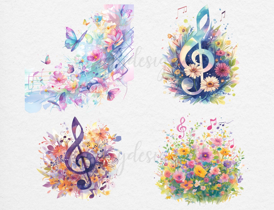 Watercolor Music Note Clipart Bundle: Melodic PNG Graphics (digital ...