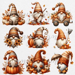 Fall Cozy Gnome Clipart Bundle PNG, Watercolor Autumn, Thanksgiving ...