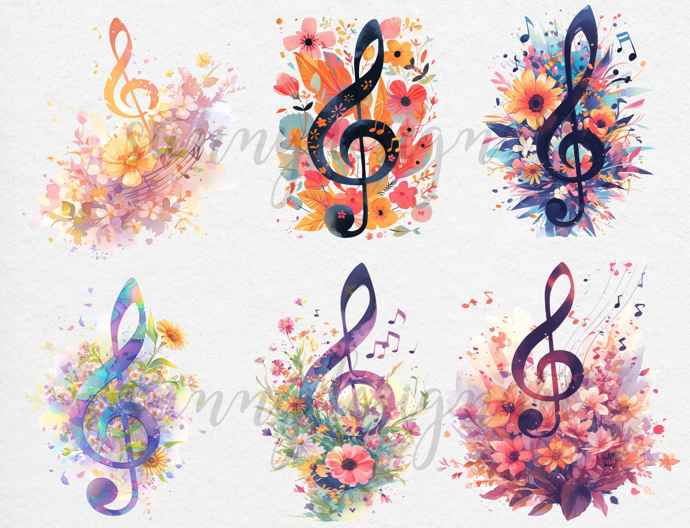 Watercolor Music Note Clipart Bundle: Melodic PNG Graphics (digital ...