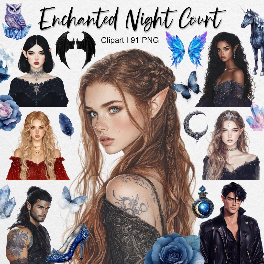 Enchanted Night Court Clipart: Watercolor Fairy Elf PNG Digital ...