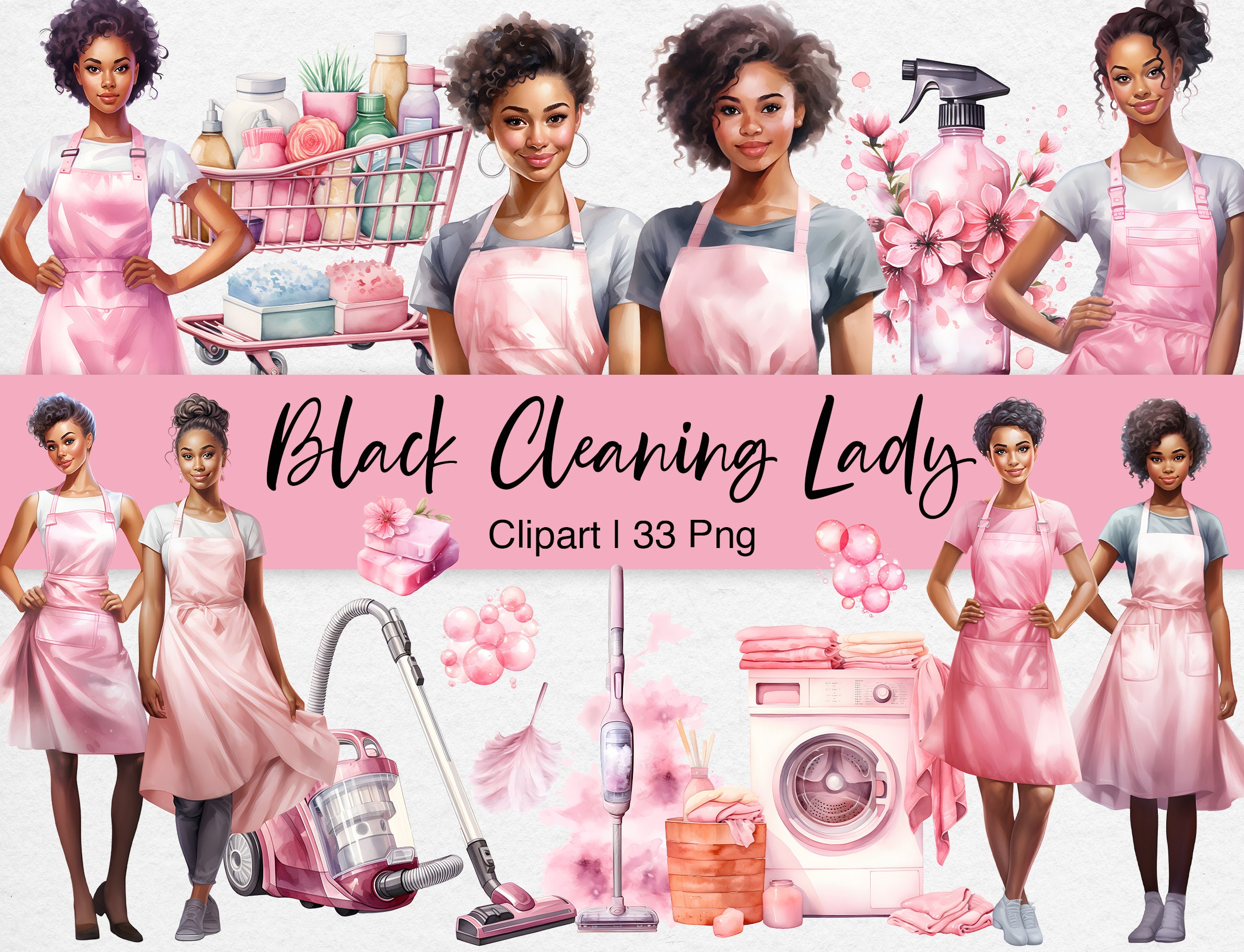 Watercolor Black Cleaning Lady Clipart: 33 PNG Illustrations ...