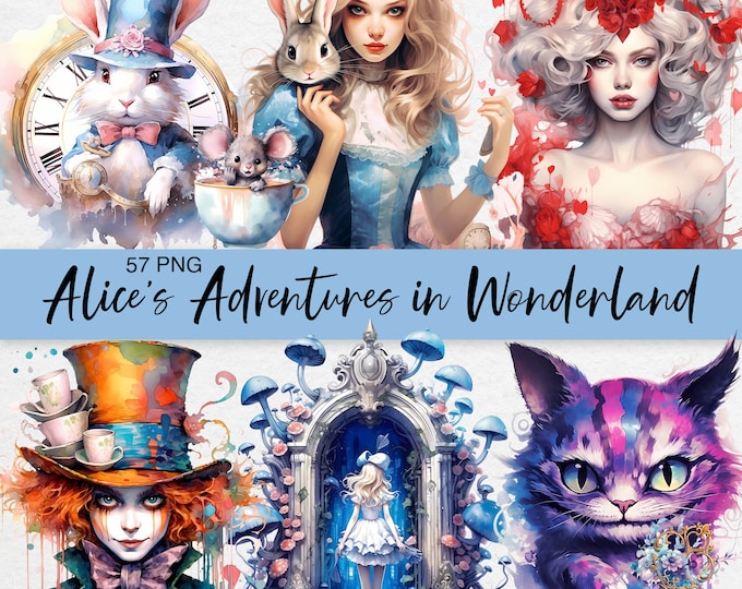 Alicia en el país de las maravillas Clipart / acuarela Alicia en el ...