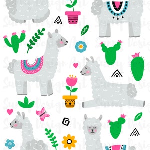 Llama Vector, Llama Clipart, Hand Drawn Llama, Llama Alpaca, Cactus ...