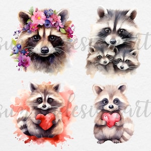 Cute Raccoon Clipart, Raccoon Family Clipart, Raccoon PNG, Watercolor ...