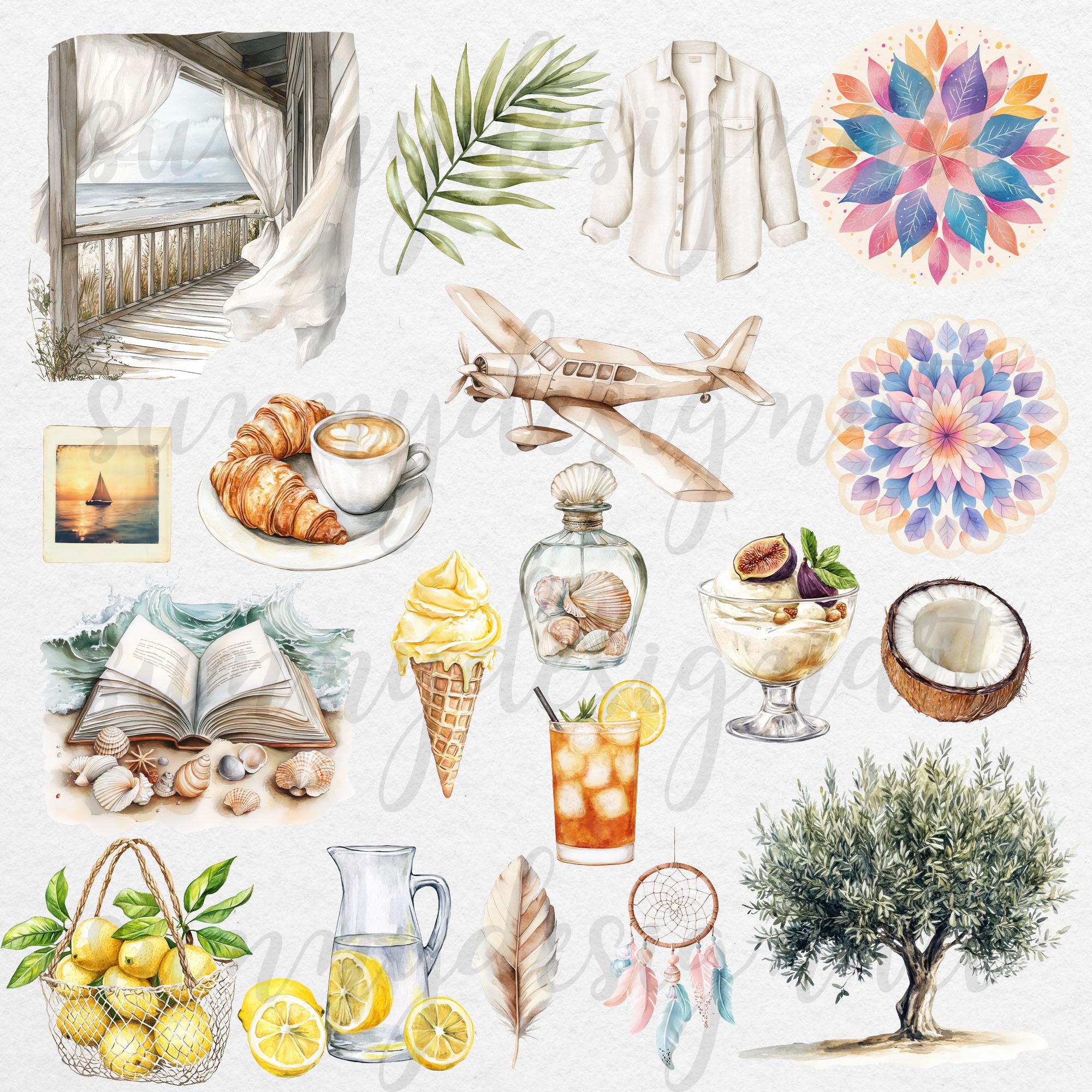 Ocean Boho Clipart Bundle: Watercolor Summer Beach Girls, Coastal ...