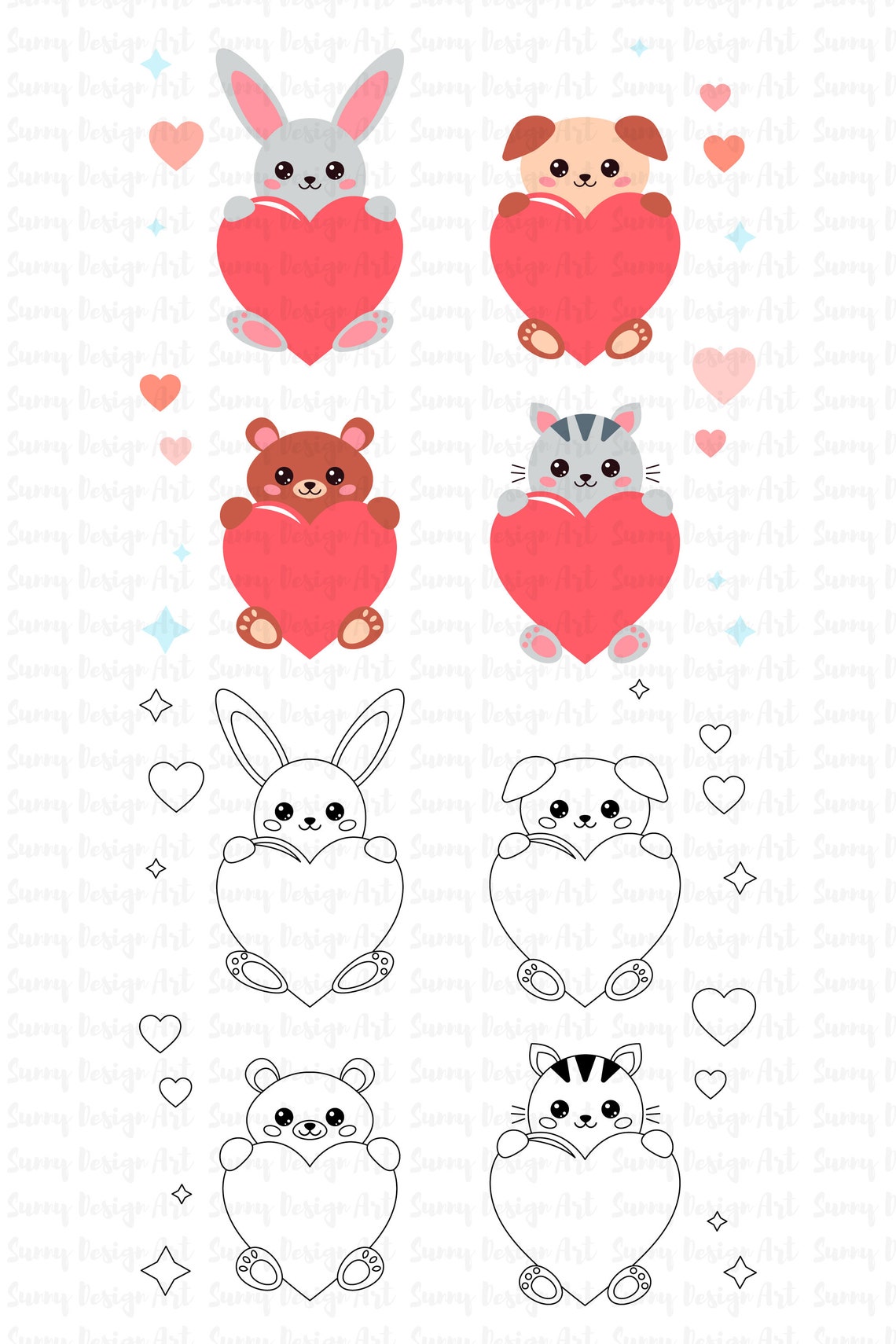 Saint Valentine Animals With Hearts Clipart Vector Set | Etsy
