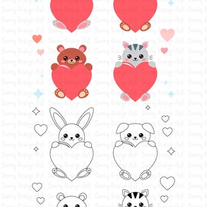 Saint Valentine Animals With Hearts Clipart Vector Set | Etsy