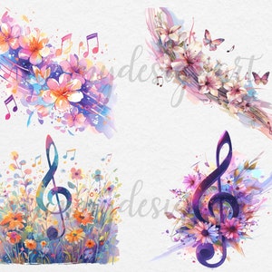 Watercolor Music Note Clipart Bundle: Melodic PNG Graphics (digital ...