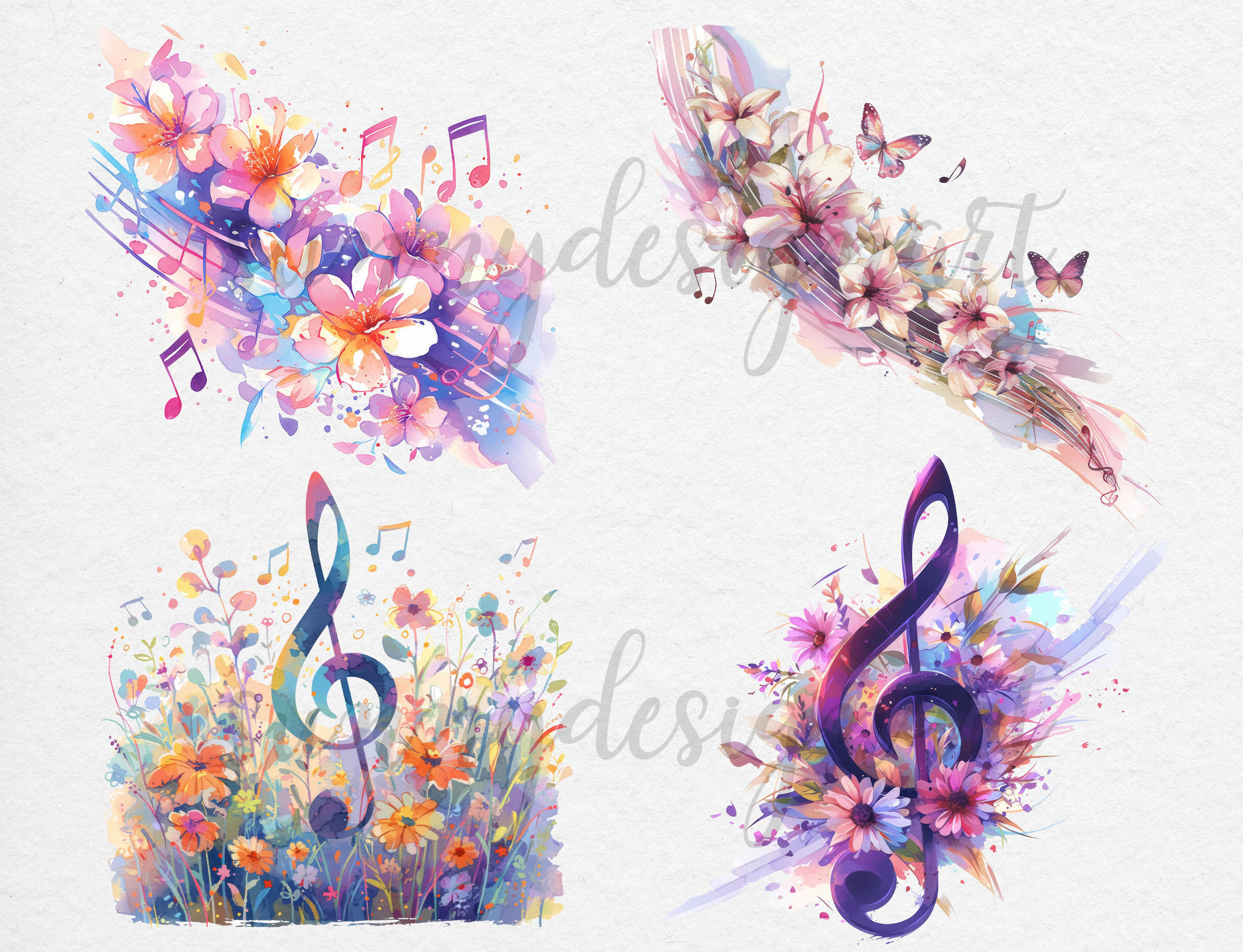 Watercolor Music Note Clipart Bundle: Melodic PNG Graphics (digital ...