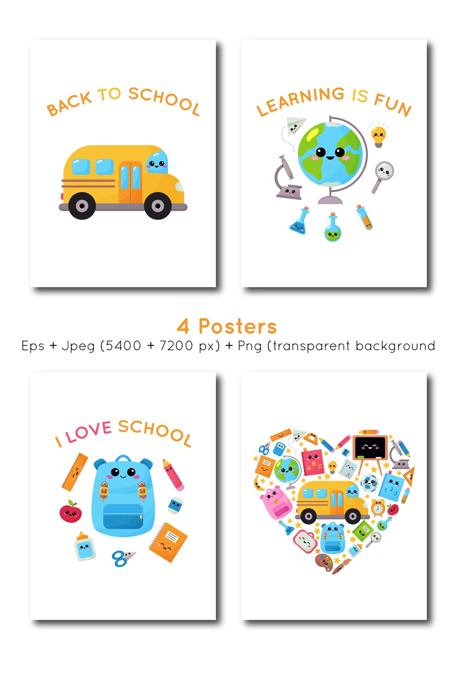 Vector Back to School Kawaii Clipart Education Supplies | Etsy