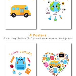 Vector Back to School Kawaii Clipart, Education Supplies, Digital Paper ...
