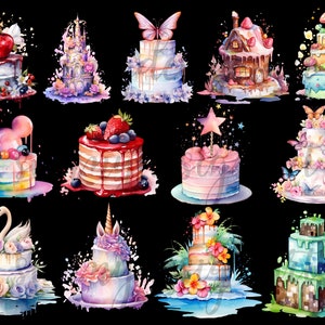 Watercolor Cake Clipart, Birthday Cake Clipart, Wedding Cake Clipart ...