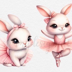 Ballerina Bunny Clipart, Watercolor Clip Art, Dancing Bunnies in Pink ...