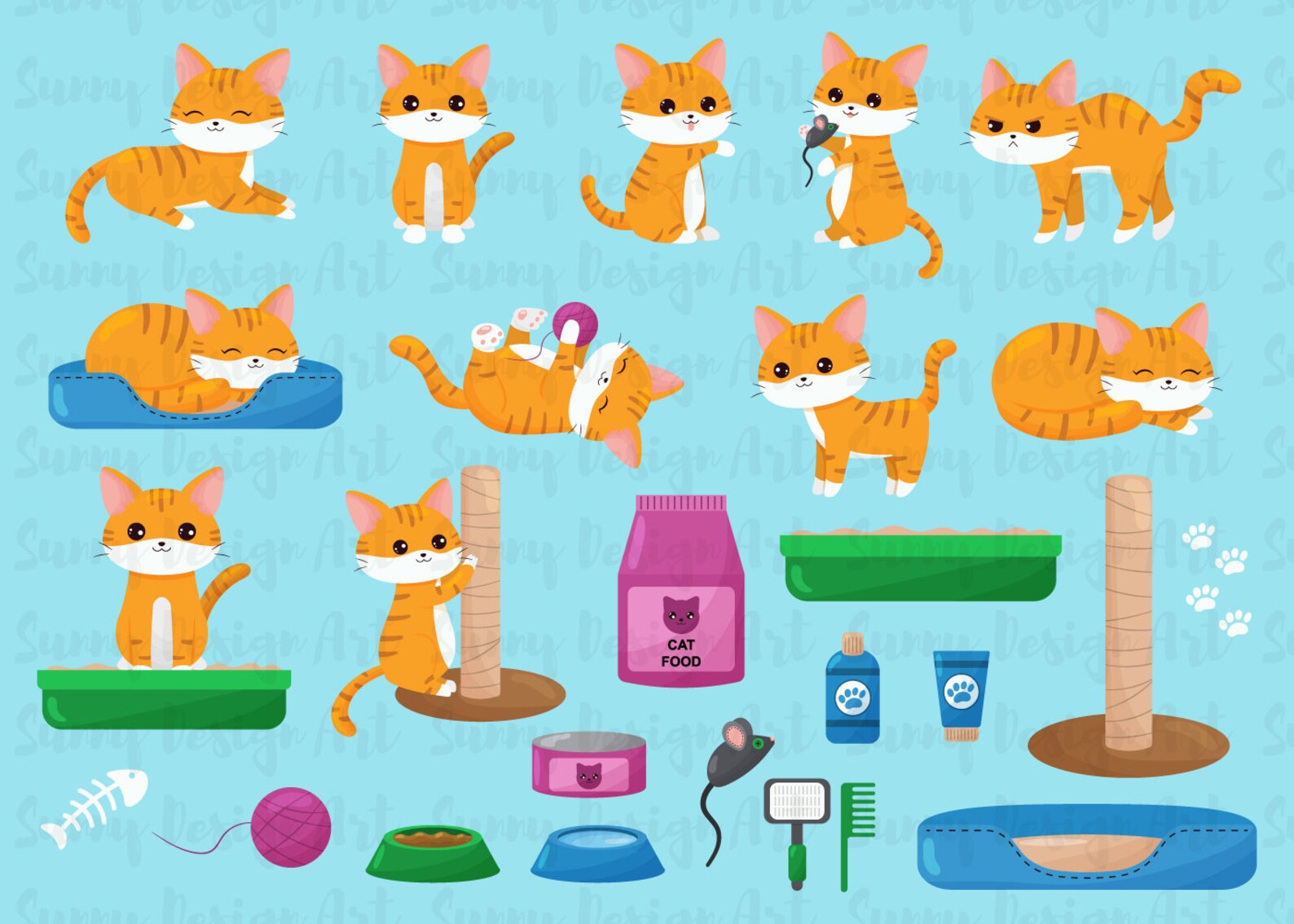 Cute Kawaii Cats Clipart Set Kittie Clipart Pet Food - Etsy