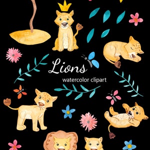 Lion Watercolor Clipart PNG, Instant Digital Download, Lion Cubs ...