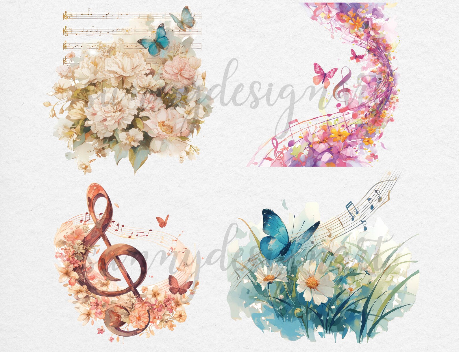 Watercolor Music Note Clipart Bundle: Melodic PNG Graphics (digital ...