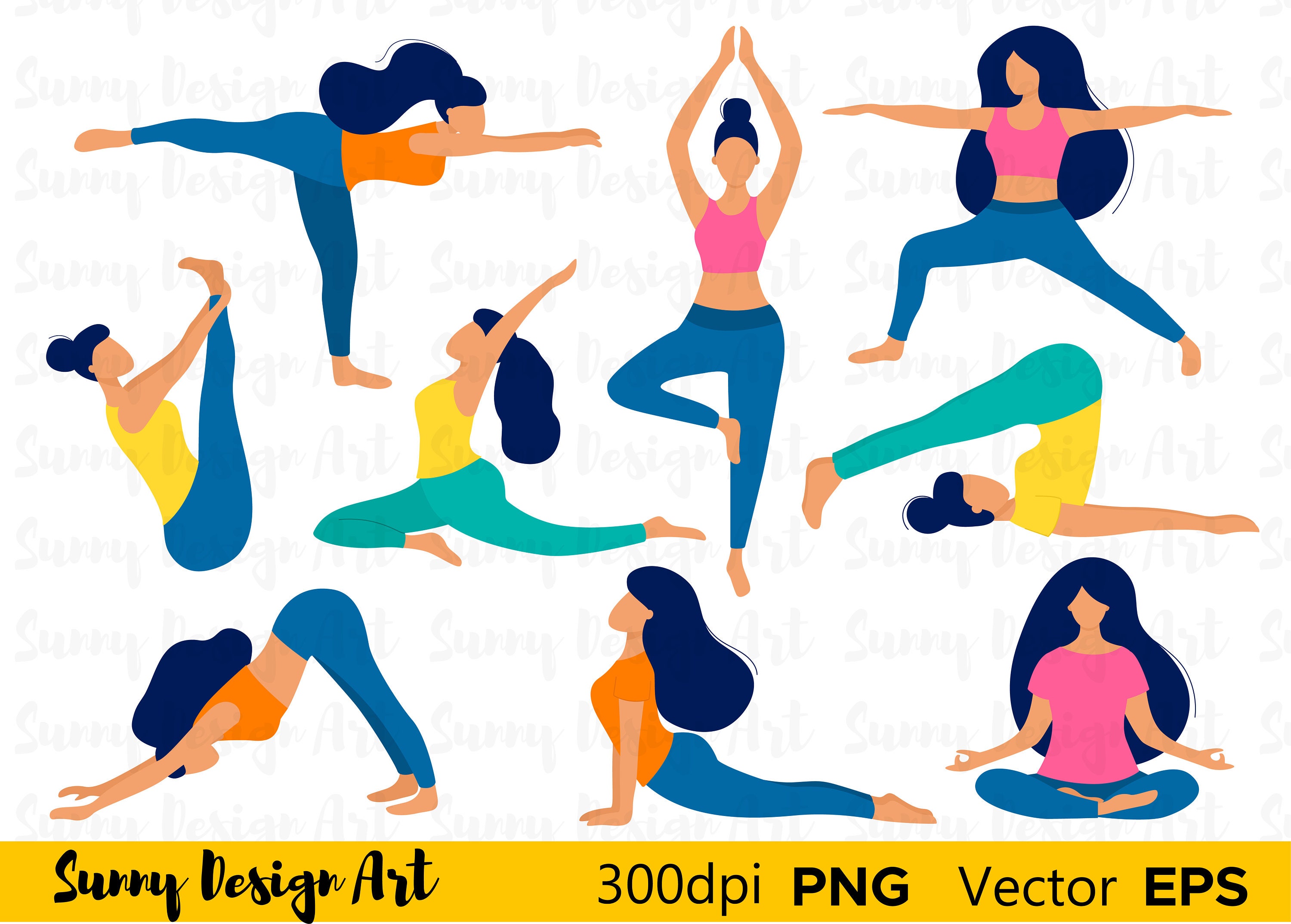 Vector Yoga Silhouette Clipart Planner Stickers Cute Yoga - Etsy New ...
