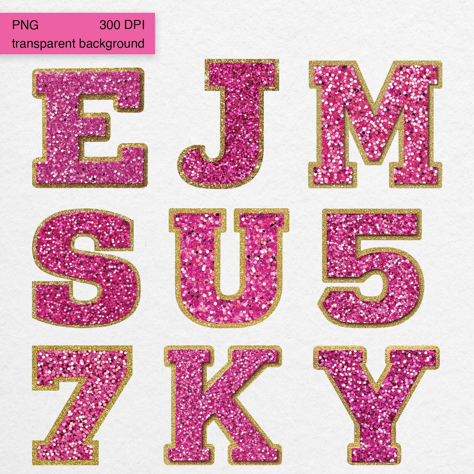 Pink Glitter Alphabet Clipart: Gold Monogram Letters and Numbers PNG - Etsy
